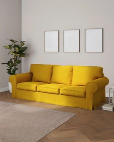 Potah na pohovku IKEA Ektorp 3-místná, nerozkládací barva žlutá látka pletený vzor
