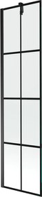 Mexen Next, vanová zástěna 1-křídlová 50 x 150 cm, fixní křídlo, 6 mm čiré sklo s černým vzorem, černý profil, 895-050-000-00-77-70