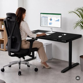 Elektrický psací stůl sit-stand se zásuvkou a bezdrátovou nabíječkou Qi černý, 1400 mm: ELLIS