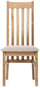 Dřevěná jídelní židle, potah krémově béžová látka, masiv dub, přírodní odstín