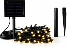 LED venkovní solární světýlka na zahradu, 5 m, teple bílá, 50 diod, černý kabel, IP44, solární panel