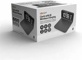 Solight CA06 hodiny s Qi bezdrátovým nabíjením 10W černá / teploměr /