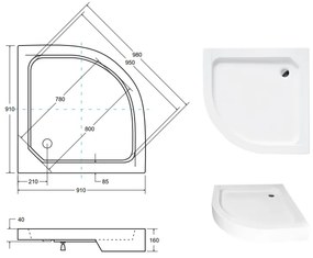 Besco Alex čtvrtkruhová sprchová vanička Rozměr vaničky: 90x90cm