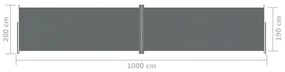 Zatahovací boční markýza antracitová 200 x 1 000 cm,  318044