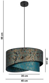 Lustr na lanku REZO 1xE27/60W/230V tyrkysová/zlatá