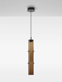 Brokis Designové závěsné svítidlo Bamboo forest double XL, PC1332 Stmívání, řízení: stmívatelná verze, Barva skla: Hnědá kouřová - transparentní sklo, Povrchová úprava baldachýnu: Trimless – kabelová verze – černá struktura