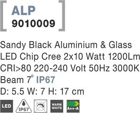 NV 9010009 Venkovní nástěnné svítidlo ALP černý hliník a sklo LED Chip Cree 10W 220-240V 3000K 7st. IP65 - NOVA LUCE