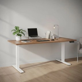 Výškově nastavitelný stůl OfficeTech D, 180 x 80 cm, bílá podnož, dub silverjack