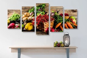 5-dílný obraz čerstvé ovoce a zelenina - 200x100 cm