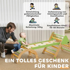 montessori prolézačka 8 v 1 vnitřní dřevěný lezecký trojúhelník s lezeckým obloukem, oboustranná skluzavka, zelená barva