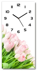 Wallmuralia Nástěnné hodiny tiché Růžové tulipíny 30x60 cm