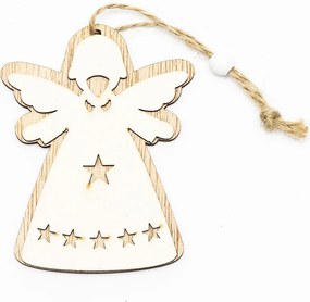 Vánoční dřevěná ozdoba na stromeček anděl 10 × 7,5 cm, závěsná