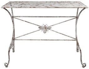 Bílý antik kovový zahradní stůl se včelkou French - 112*50*86 cm