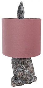 Hnědobílá stolní lampa králík s růžovým stínidlem Konijn – 20x43 cm