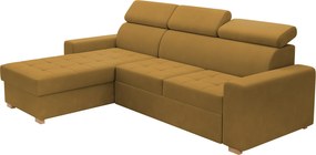 Rohová rozkládací sedací souprava do L MONSUM, 245 cm, s úložným prostorem Roh pohovky: Levý roh, Barva látky: Hořčicově zlatá (Monolith 48)