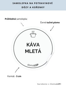 KÁVA – průhledná samolepka na dózu, tučné písmo, 5 cm | DomaLEP