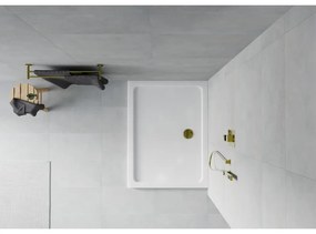 Mexen Flat obdélníková vanička do sprchového koutu slim 130 x 100 cm, Bílá, sifon Zlatá - 40101013G