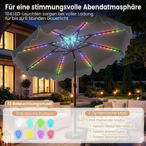 Costway Slunečník 270 cm s LED solárním osvětlením Větruodolný s 8 žebrováním
