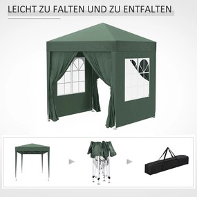 Outsunny skládací pavilon, pivní stan, 4 odnímatelné boční stěny, 2 okna, kovový rám, 2 x 2 m, tmavě zelená