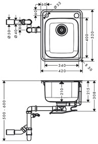 Hansgrohe S41 - S412-F340 Vestavěný dřez 340/400, nerezová ocel 43334800