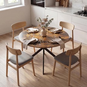 HOMCOM kulatý jídelní stůl pro 4 osoby, Ø100 cm, průmyslový styl, ocelové X-nohy, rustikální hnědá