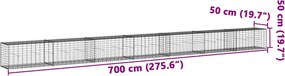 Gabionový koš s víkem 700 x 50 x 50 cm pozinkované železo 3295138