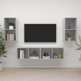 Nástěnné TV skříňky 4 ks betonově šedé kompozitní dřevo