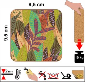 PokojovaDekorace.cz, Korkové podtácky s potiskem - 551, 9,5x9,5cm, sada 6 ks