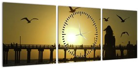 Obraz - Procházka po pláži (s hodinami) (90x30 cm)