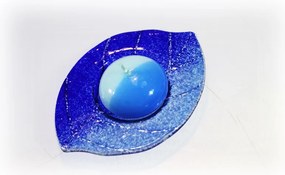 BDK-GLASS Skleněný svícínek LÍSTEK - modro-modrý Rozměr: 12x8,5cm