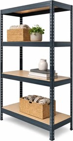 Regál 150x70x30 cm lakovaný 4-policový, nosnost 700 kg, RIVET - černý