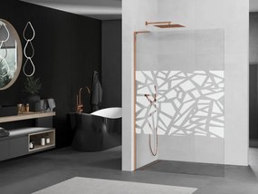 Mexen Kioto L, sprchová zástěna Walk-In 100 x 200 cm, 8mm čiré sklo bílý vzor, ​​růžové zlato profil, 800-100-103-60-85