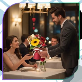 Camerazar Kytice květin, slunečnice, červená růže, elegantní dárek
