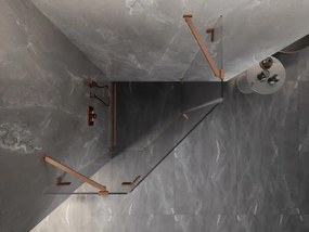 Mexen Lunar, Pětiúhelníkový sprchový kout Mexen Lunar naklápěcí doleva 100 x 100 cm, 8mm čiré sklo, profil měděná matná, 831-100L-100P-65-00-L