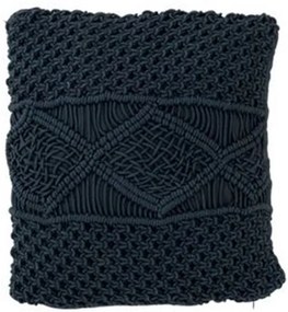 Tmavě modrý polštář s výplní Macrame - Ø 45*10 cm