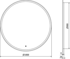 Mexen Gobi, LED kulaté koupelnové zrcadlo s podsvícením 100 cm, 6000K, ochrana proti zamlžování, 9801-100-100-611-00