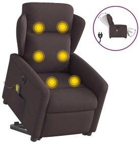 Elektrické zvedací masážní polohovací křeslo tmavě hnědé textil 3303169