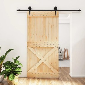 Posuvné dveře s kováním 100 x 210 cm masivní borové dřevo,  3203247