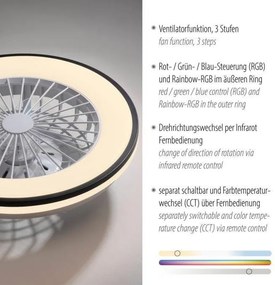 LD 14447-18 LED stropní ventilátor CCT RGB změna barev dálkový ovladač, RGB/2700-6500K - JUST LIGHT
