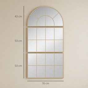HOMCOM 3dílné obloukové nástěnné zrcadlo, zlatý kovový rám, 76 × 150 cm
