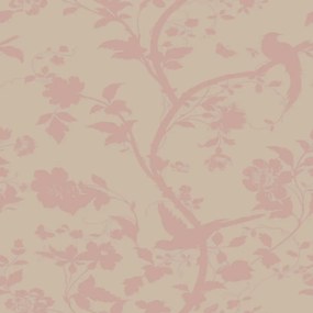 Vliesová tapeta na zeď s růžovými květinami a ptáčky 113389 | Lepidlo zdarma