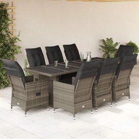 vidaXL 9dílný zahradní bistro set s poduškami šedý polyratan
