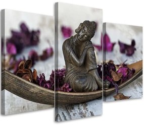 Obraz na plátně třídílný Buddha Flowers Zen Violet - 120x80 cm