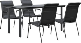 5dílný zahradní jídelní set černý ocel a textilen 3200714