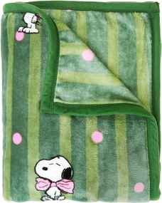 PEANUTS Fleecová deka Snoopy s mašlí 130 x 170 cm - zelená