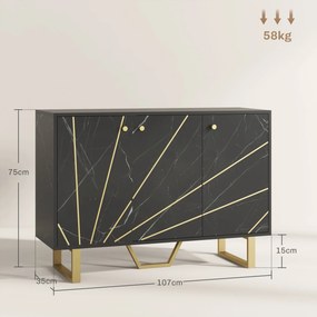 HOMCOM Moderní kredenc do obývacího pokoje s 2 dveřmi a nastavitelnou policí, doplňkový nábytek s mramorovým efektem, proti převrácení, 107x35x75 cm,…
