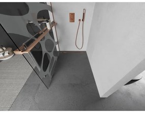 Mexen Kioto+, sprchová zástěna Walk-In s poličkou a věšákem 100 x 200 cm, 8mm čiré sklo bílý vzor, ​​měděný matný profil, 800-100-121-65-97