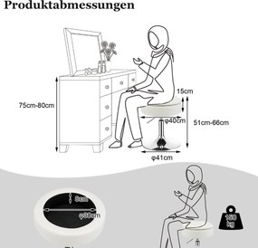 Costway Stolička na make-up s úložným prostorem otočná o 360° z umělé kůže bílé