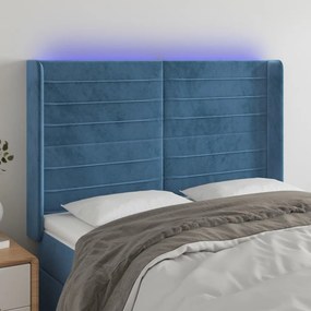 Čelo postele s LED tmavě modré 147 x 16 x 118/128 cm samet 3124240