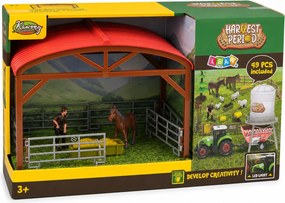 LEAN Toys Sada „Farma“ s traktorem, stájí, silem, figurkami zvířat a nářadím, 49 dílů